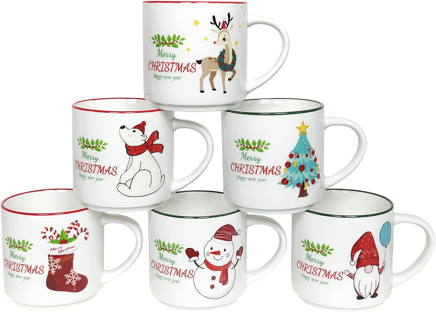 ENDOSTO 14oz Cute Ceramic Coffee Mugs, Stackable Christmas Coffee Mugs ...