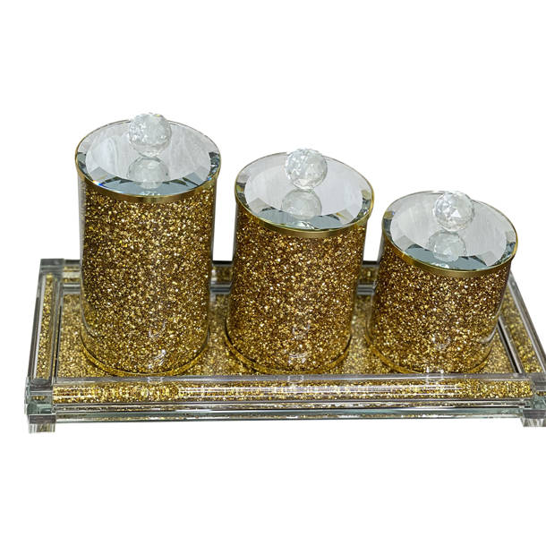 NUBE Ambrose Exquisite Three Glass Canister And Tray Gift Set & Reviews ...