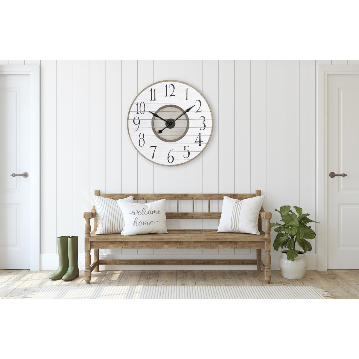 Gracie Oaks Killebrew Round Wood Slat Wall Clock with Distressed Finish ...