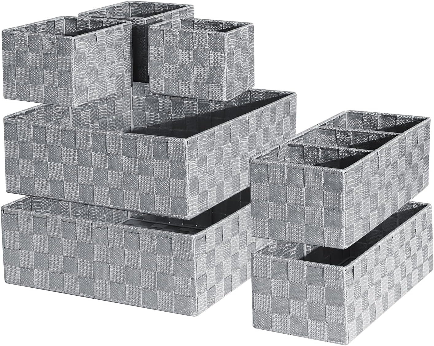 Hokku Designs 7-pack Gray Woven Drawer & Shelf Organizer Baskets | Wayfair