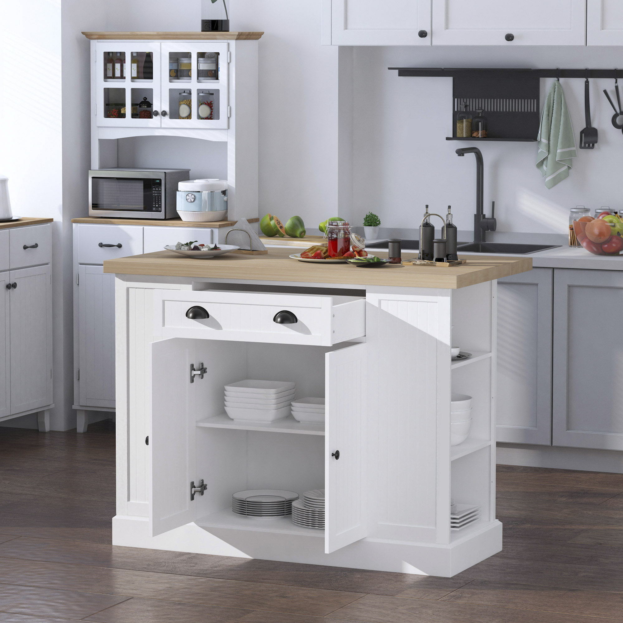Ophelia & Co. Fluted-Style Wooden Kitchen Island, Kitchen Countertop ...