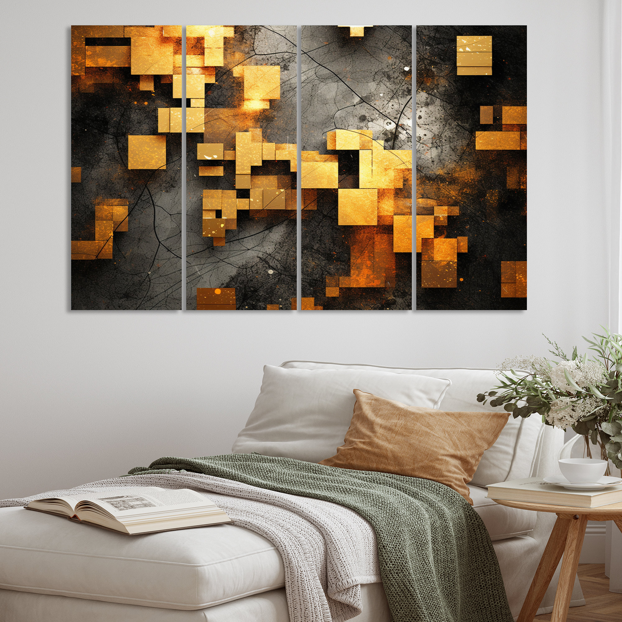 Mercer41 Gold And Black Cubist Visions V - Cubism Metal Wall Art Living ...
