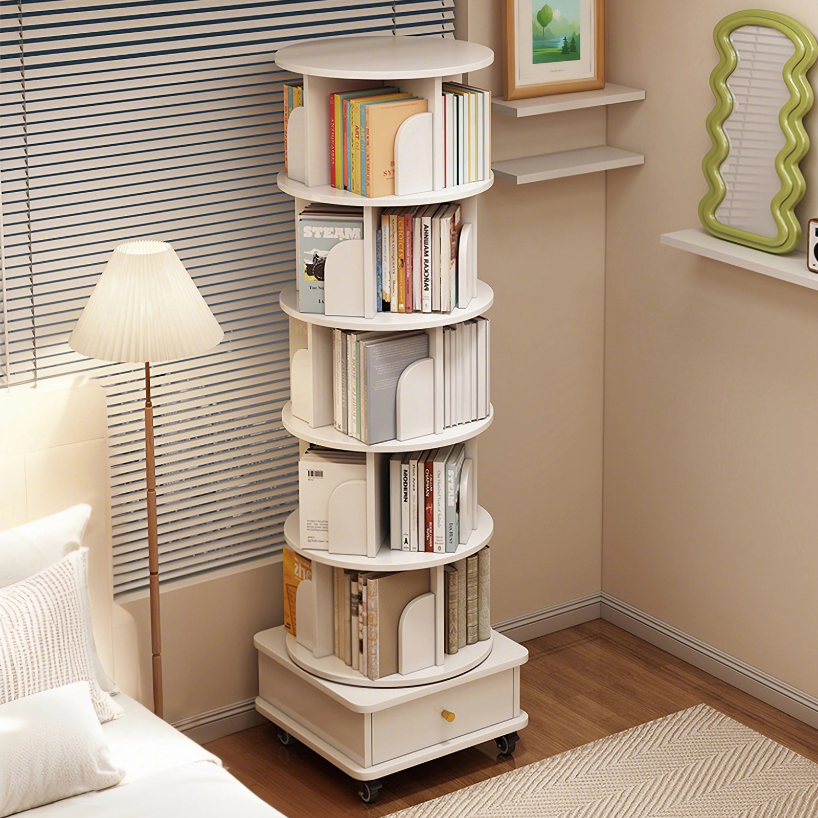 Latitude Run® 6 Tier 360° Display Round Spinning Bookshelf Tower With ...