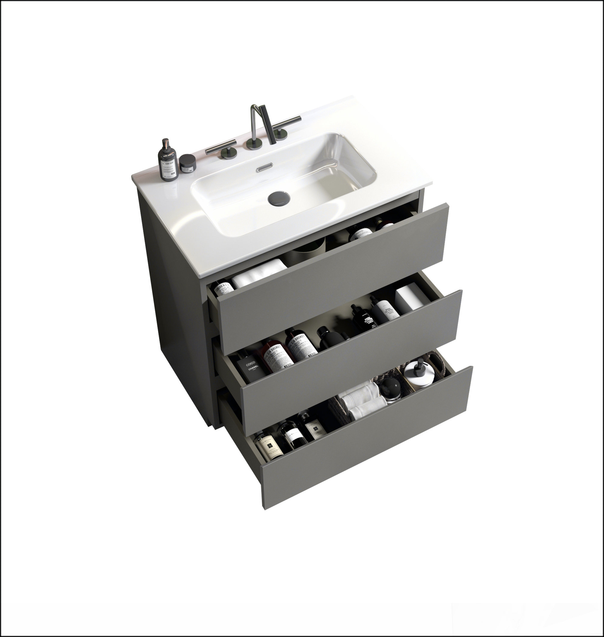 Latitude Run® 30" Gray Bathroom Vanity with Sink with 3 Faucet Holes ...