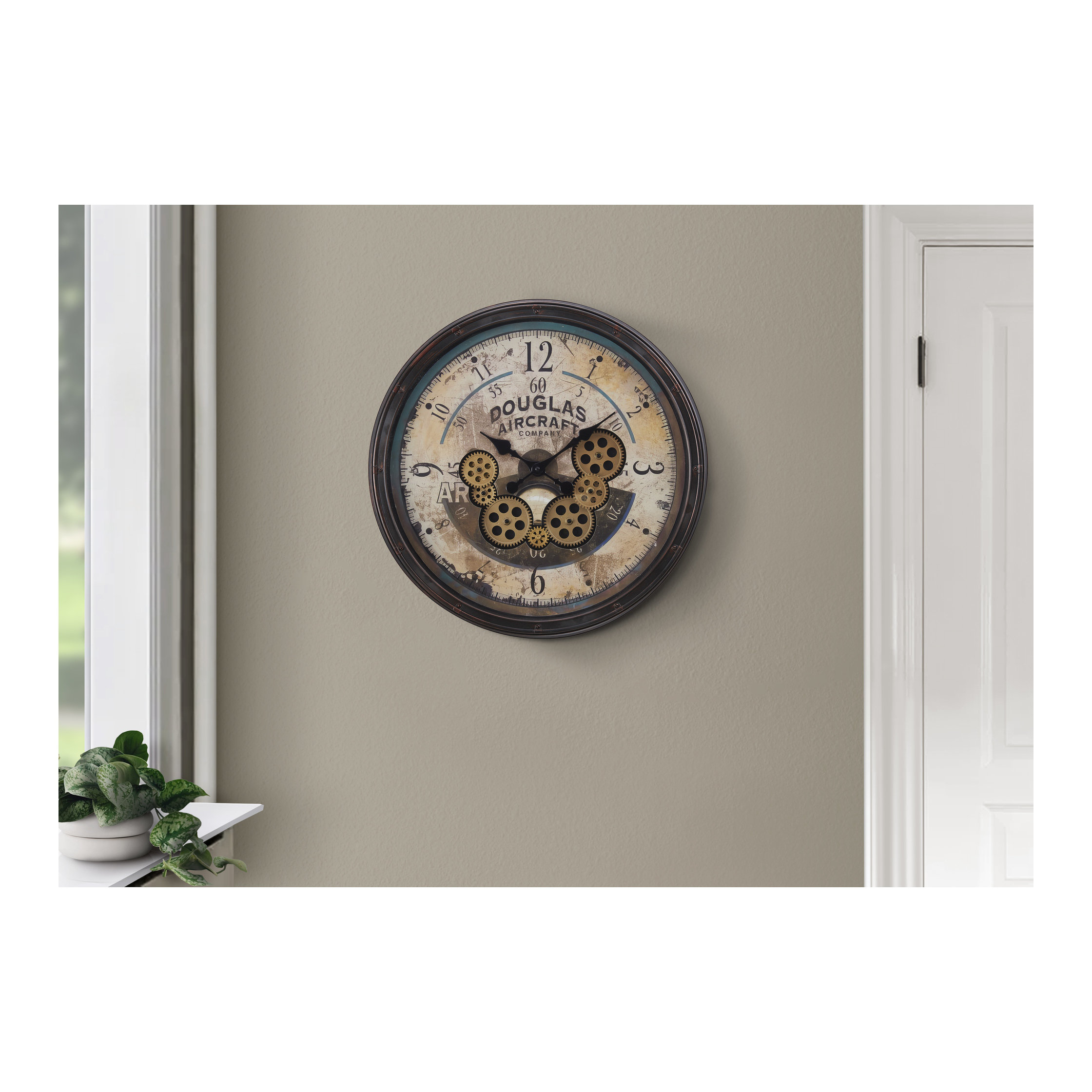 Williston Forge Clocks, 20" Round, Gear Mechanism, Wall Clock, Brown ...