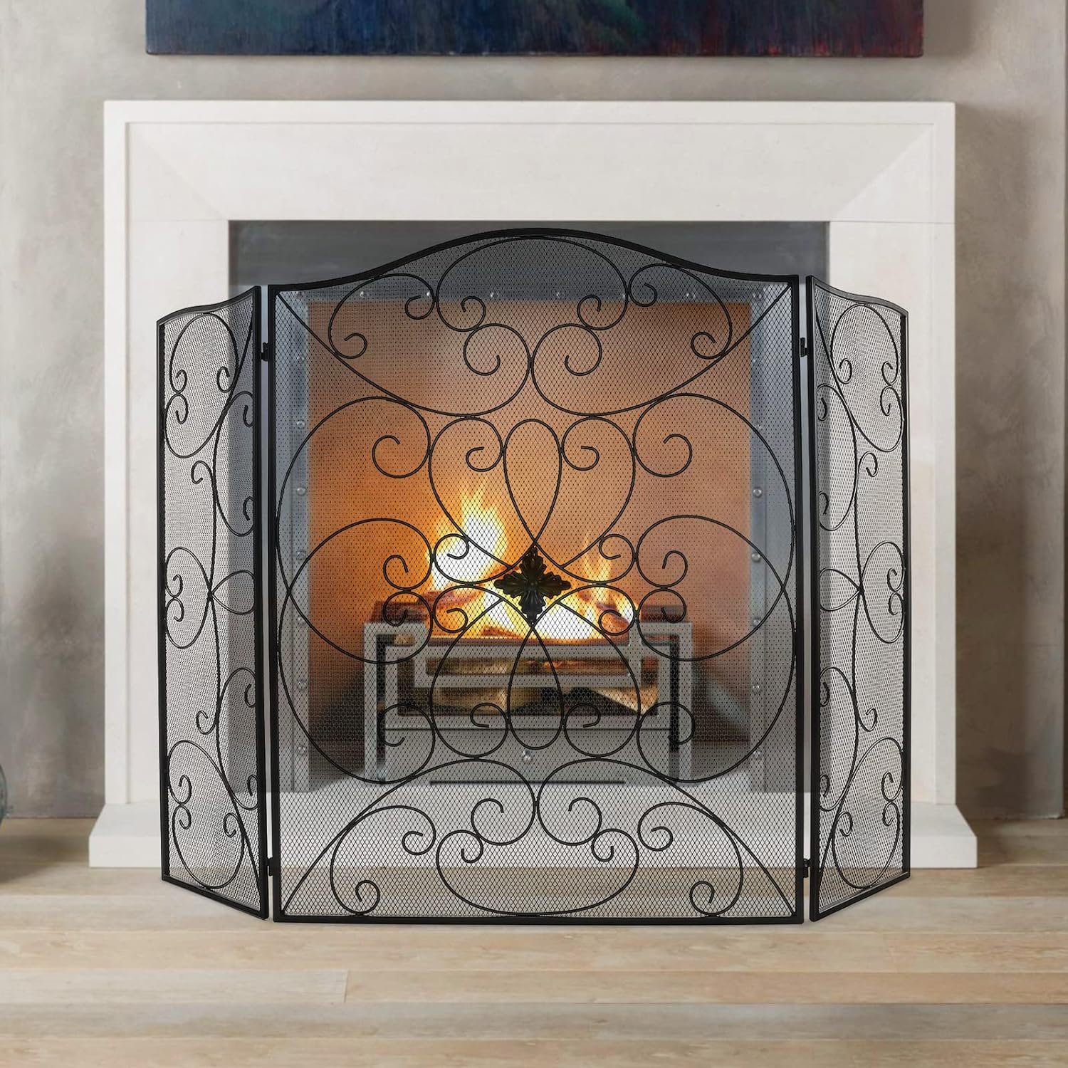 Winston Porter Black Fireplace Screen 50 X 36Inch Large 3 Panel ...