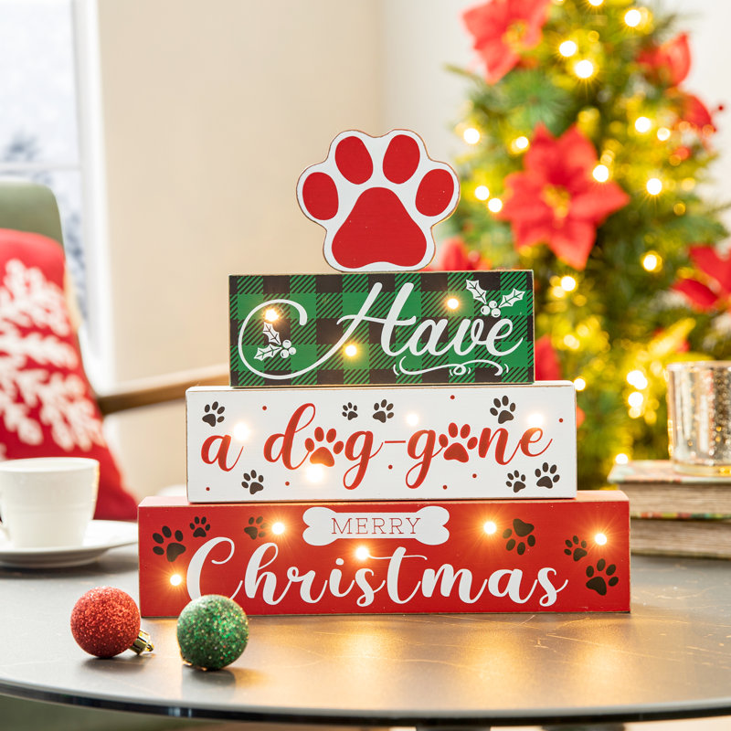 The Holiday Aisle® Wooden Pet Block Lighted Word Sign & Reviews | Wayfair