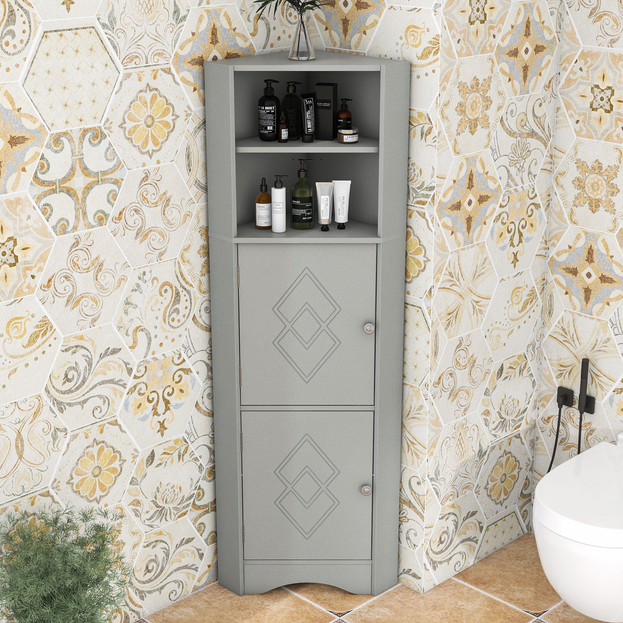 Lark Manor™ Freestanding Corner Cabinet for Bathrooms with Adjustable ...