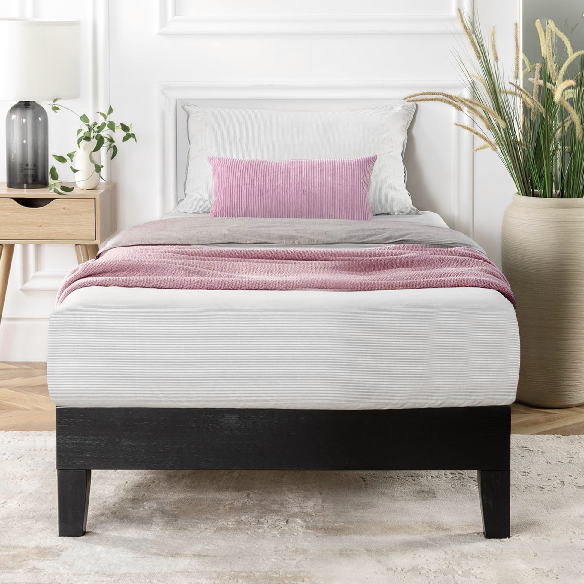 Latitude Run® Solid Wood Platform Black Bed With Wooden Slats No Box ...