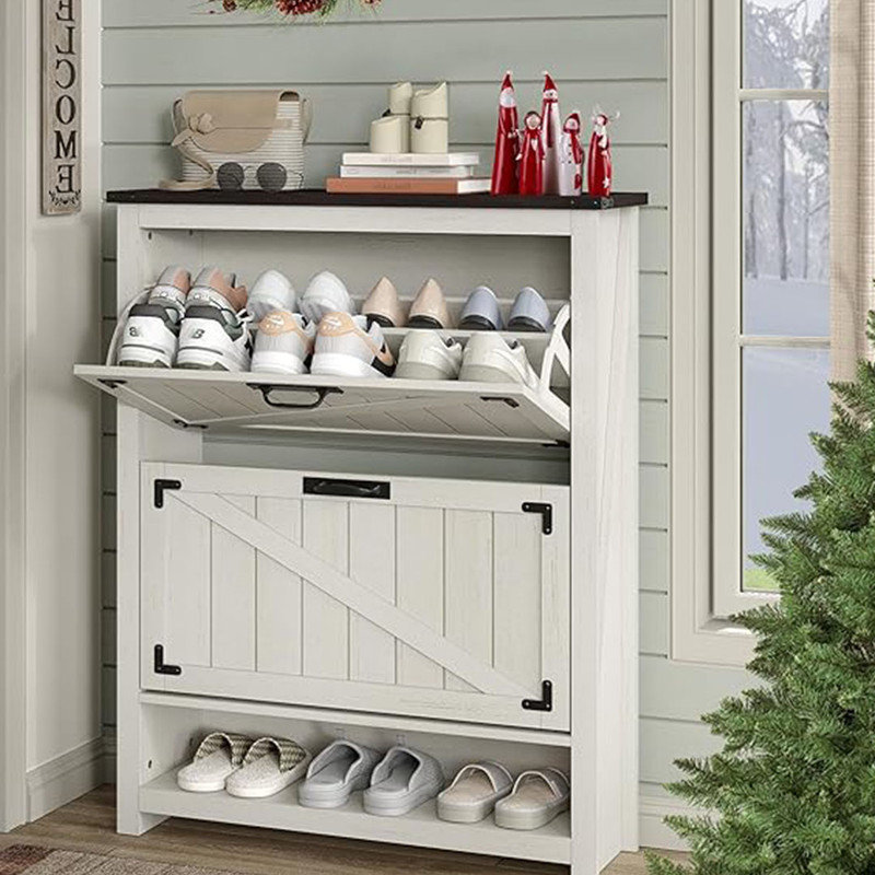 DEBLIT Shoe Cabinet with 2 Flip Drawers，Farmhouse Shoe Rack for ...