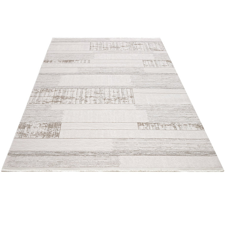 Ivy Bronx Casaye Beige Striped Acrylic Machine Made Area Rug | Wayfair ...