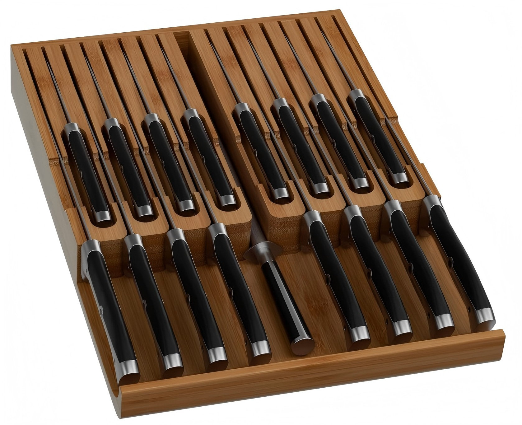 Hokku Designs Bamboo In-Drawer Knife Block, Knife Drawer Organizer ...