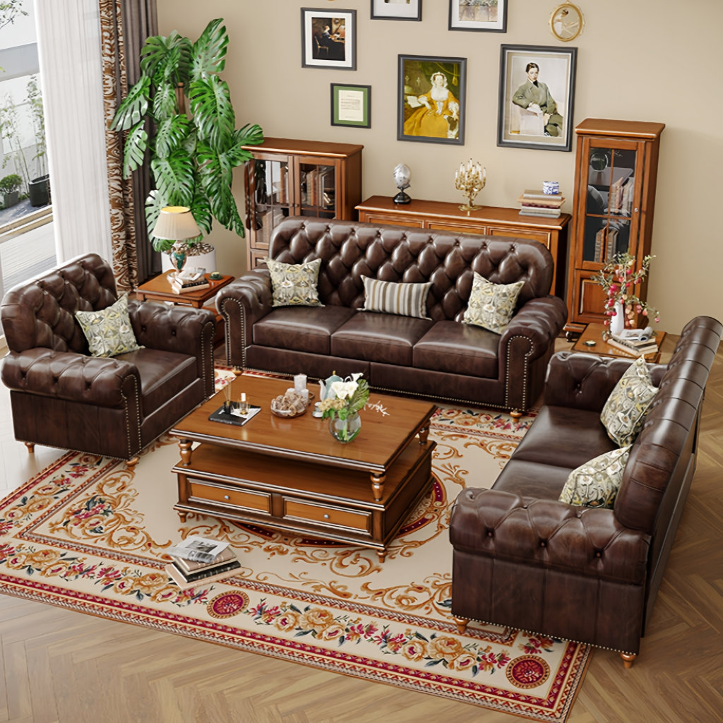 Lifton 4 - Piece Leather Match Living Room Set | Wayfair