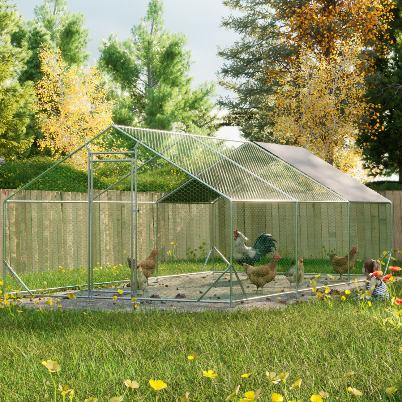 Tucker Murphy Pet™ Large Metal Chicken Coop, Walk-In Chicken Run ...