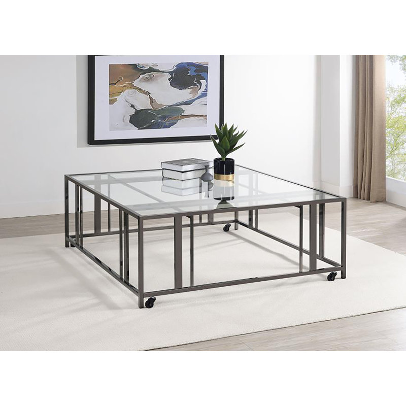 Mercer41 Kerry Square Glass Top Coffee Table With Casters | Wayfair