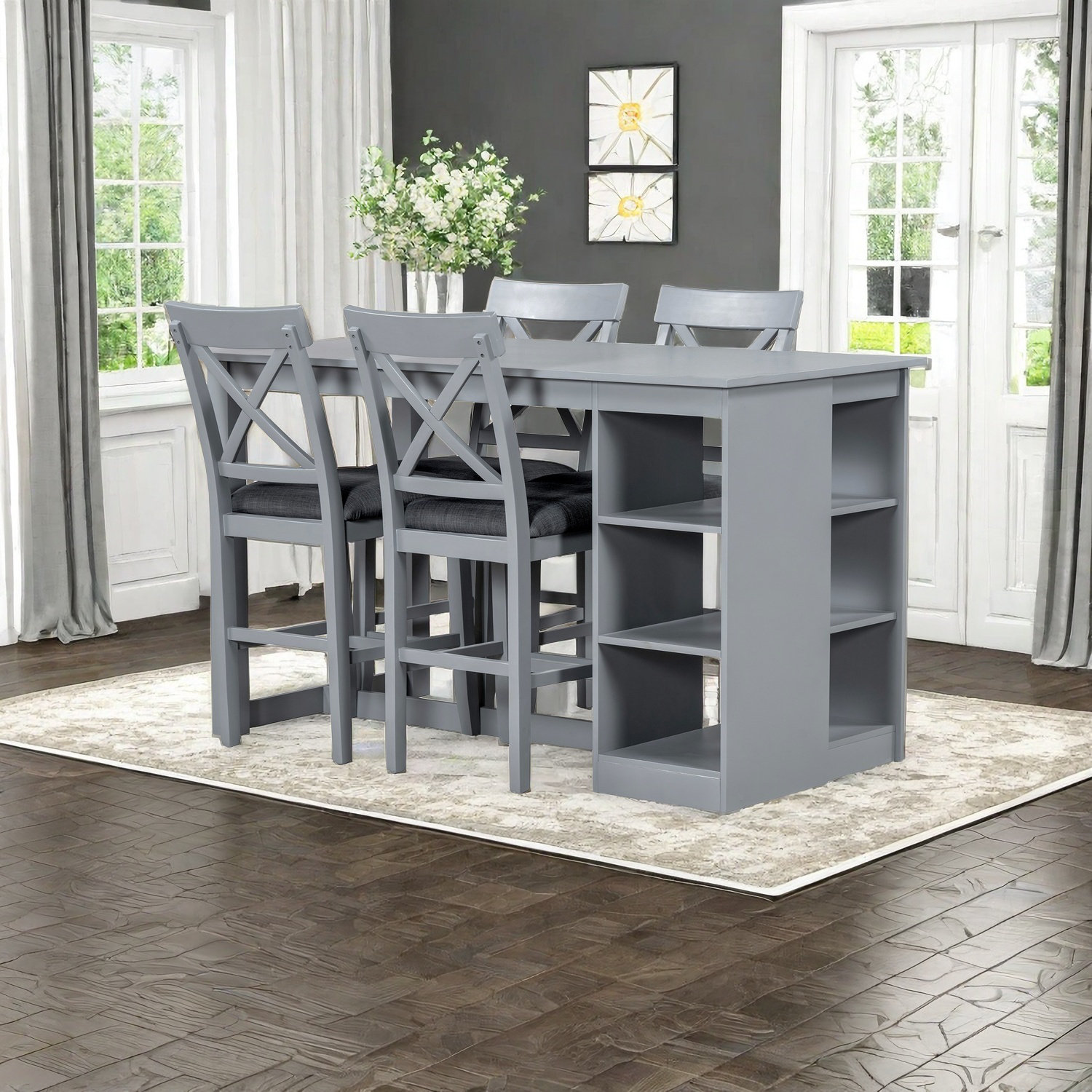 Gracie Oaks Farmhouse Counter Height Dining Set For 4, 5-Piece Mdf ...