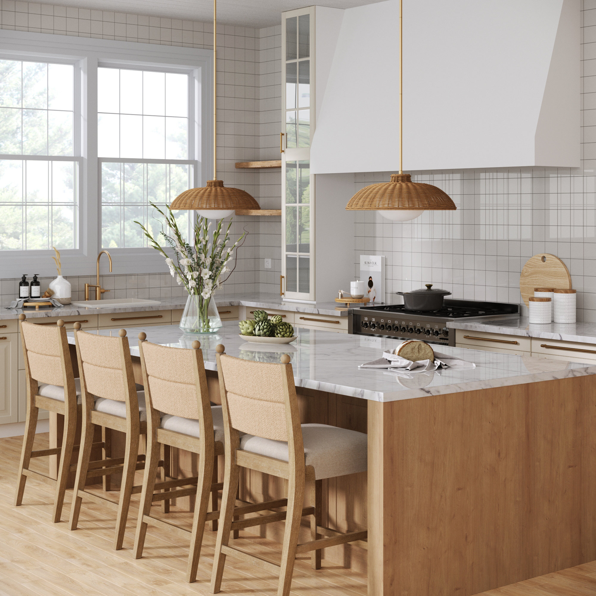 Nathan James Tabouret de comptoir Seagrass avec dossier Seagrass et ...