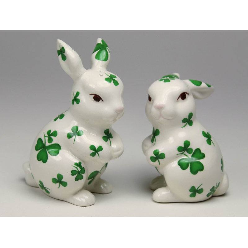 Cosmos Gifts Rabbit Couple with Shamrocks 2-Piece Salt & Pepper Set ...
