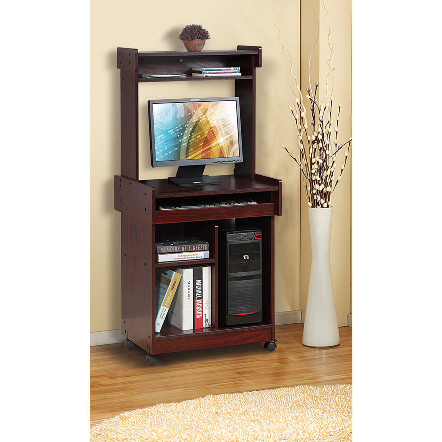 Winston Porter Microwave Cart Coffee Station Computer Cart on locking ...