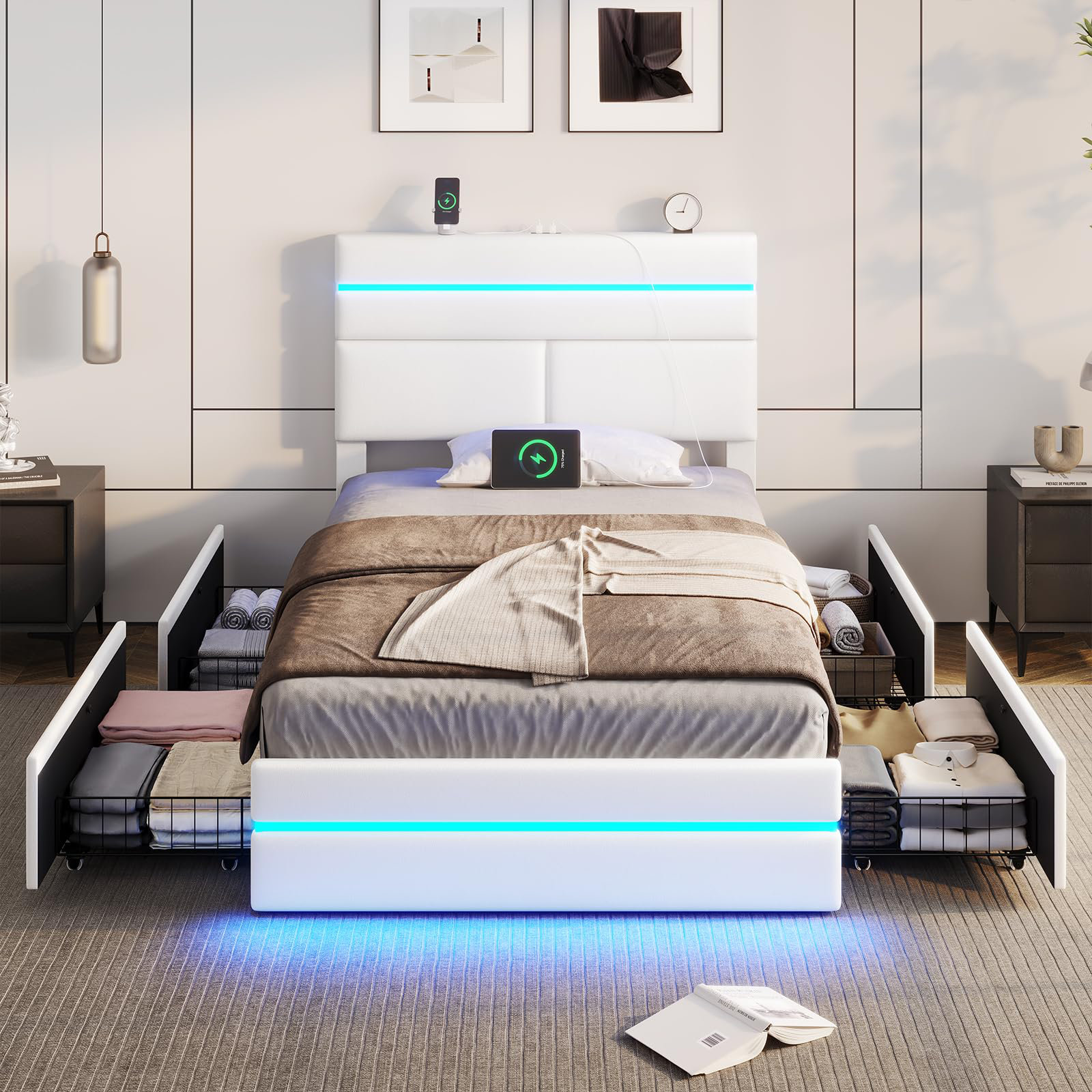 Ivy Bronx Haughton Twin Size Bed Frame with 4 Storage Drawers ...