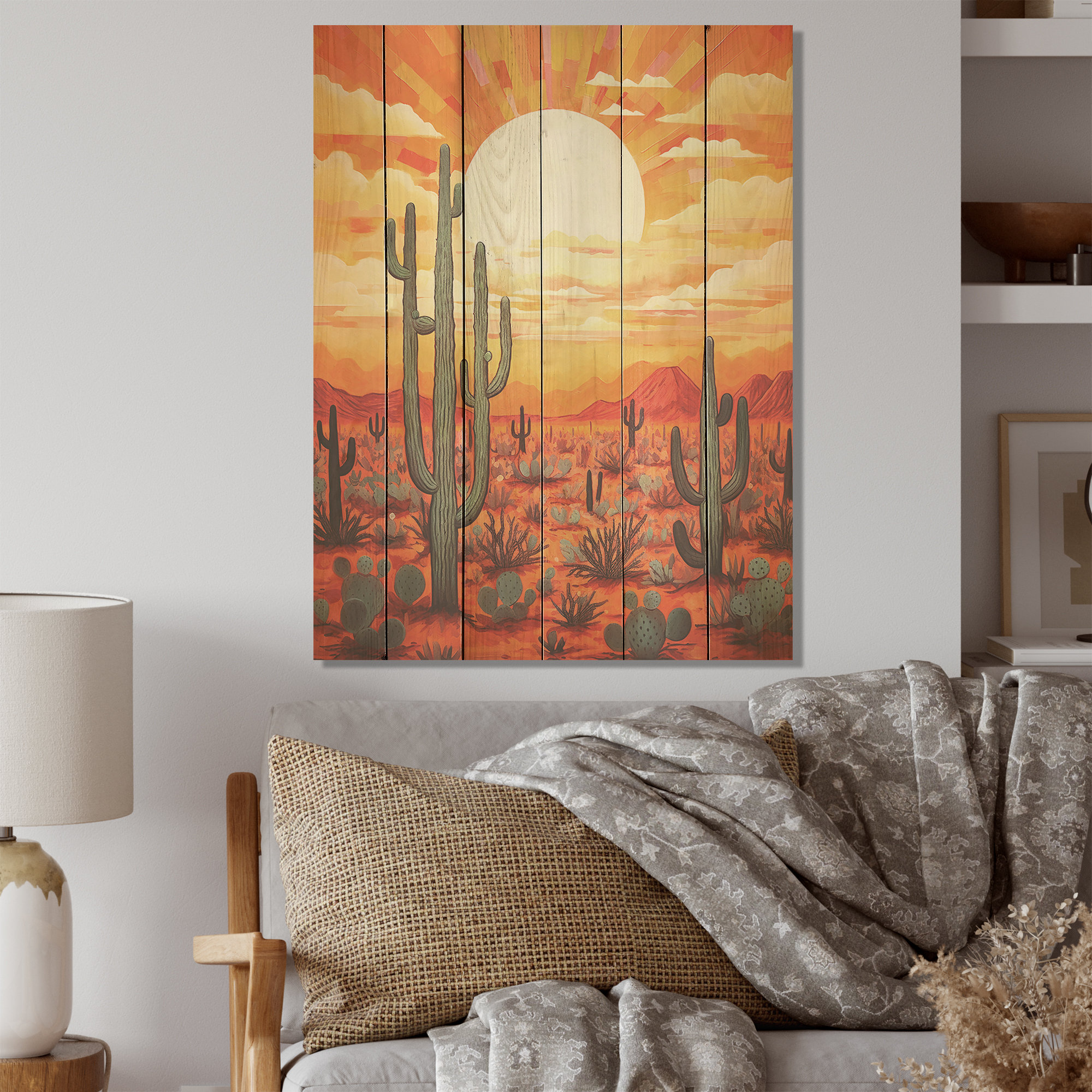Loon Peak® Cactus Sunset Shadows I - Cactus Wood Wall Art On Natural ...