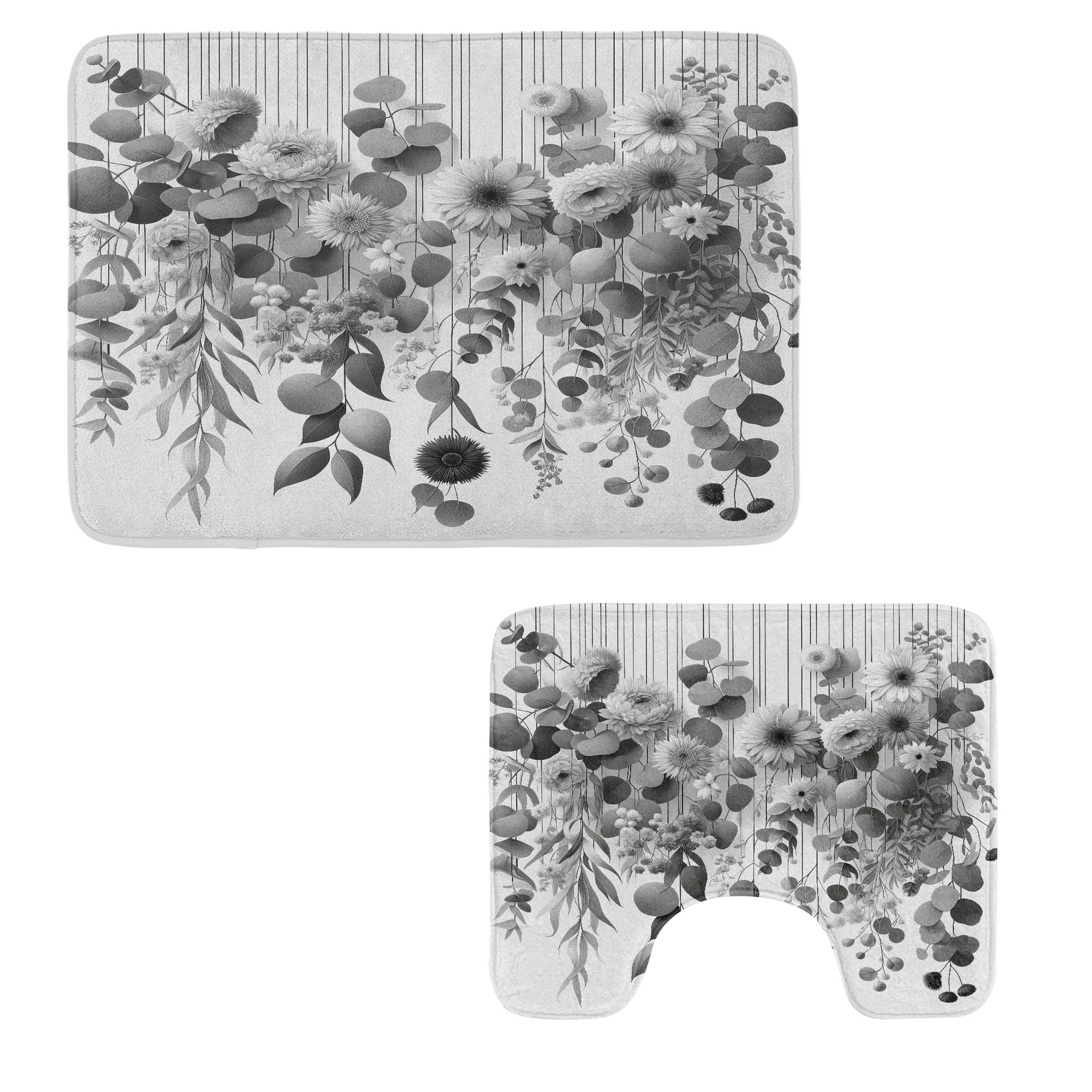 East Urban Home Grey Bathroom Rug Set 2 Pieces Rectangle & Contour Mats ...