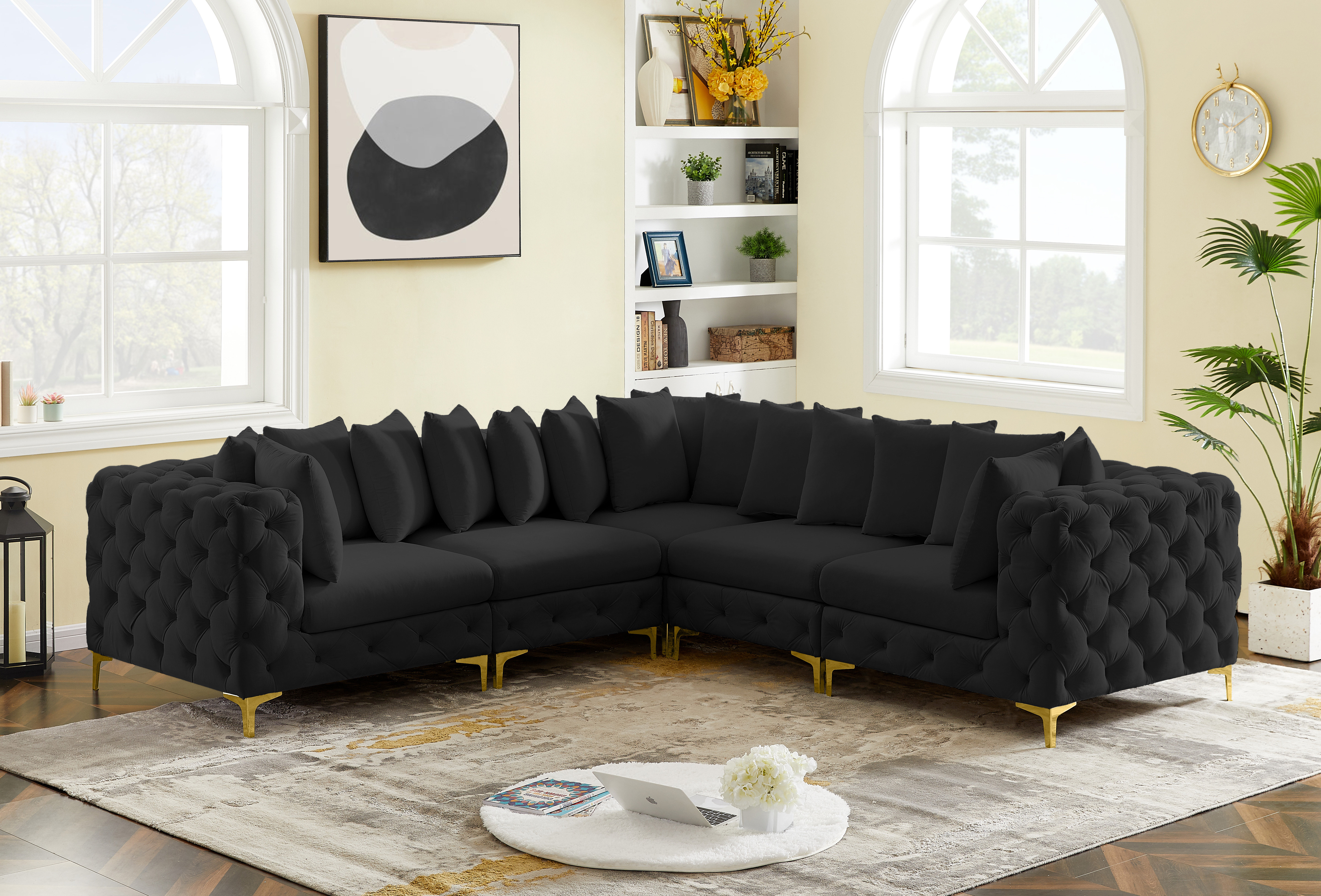 Everly Quinn 108" Wide Velvet Reversible Modular Corner Sectional ...