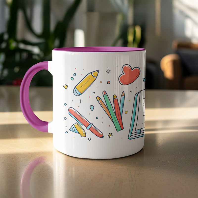East Urban Home Kids Drawing Style 11oz Accent Mugs – White Ceramic ...