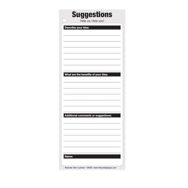 Fixturedisplays® 25 Suggestion Cards, Suggestion Guest And Employee ...