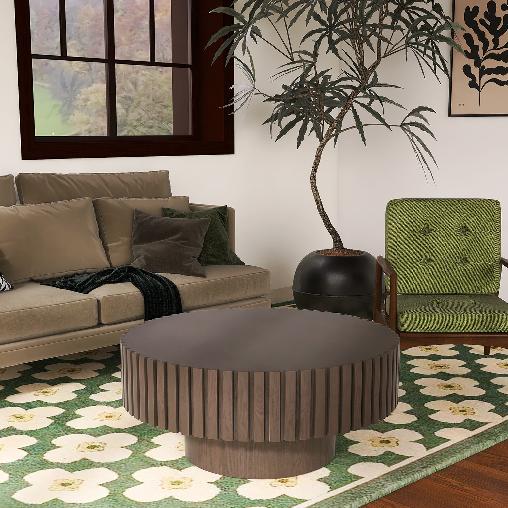 Ivy Bronx Handcrafted Relief Round Coffee Table | Wayfair