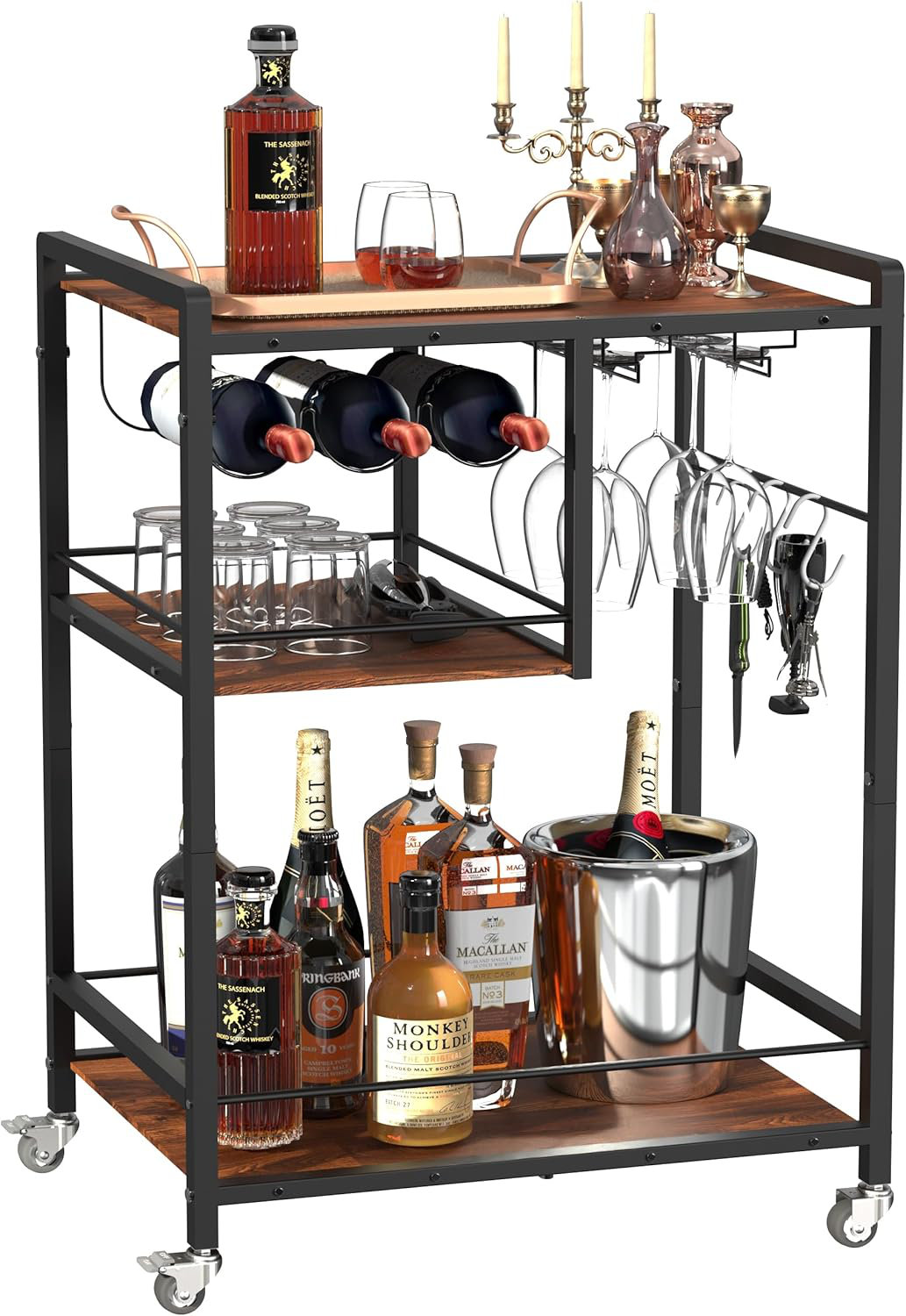 Zeki Shoggy Bar Cart For Home Portable Rolling With Wheels Wine ...