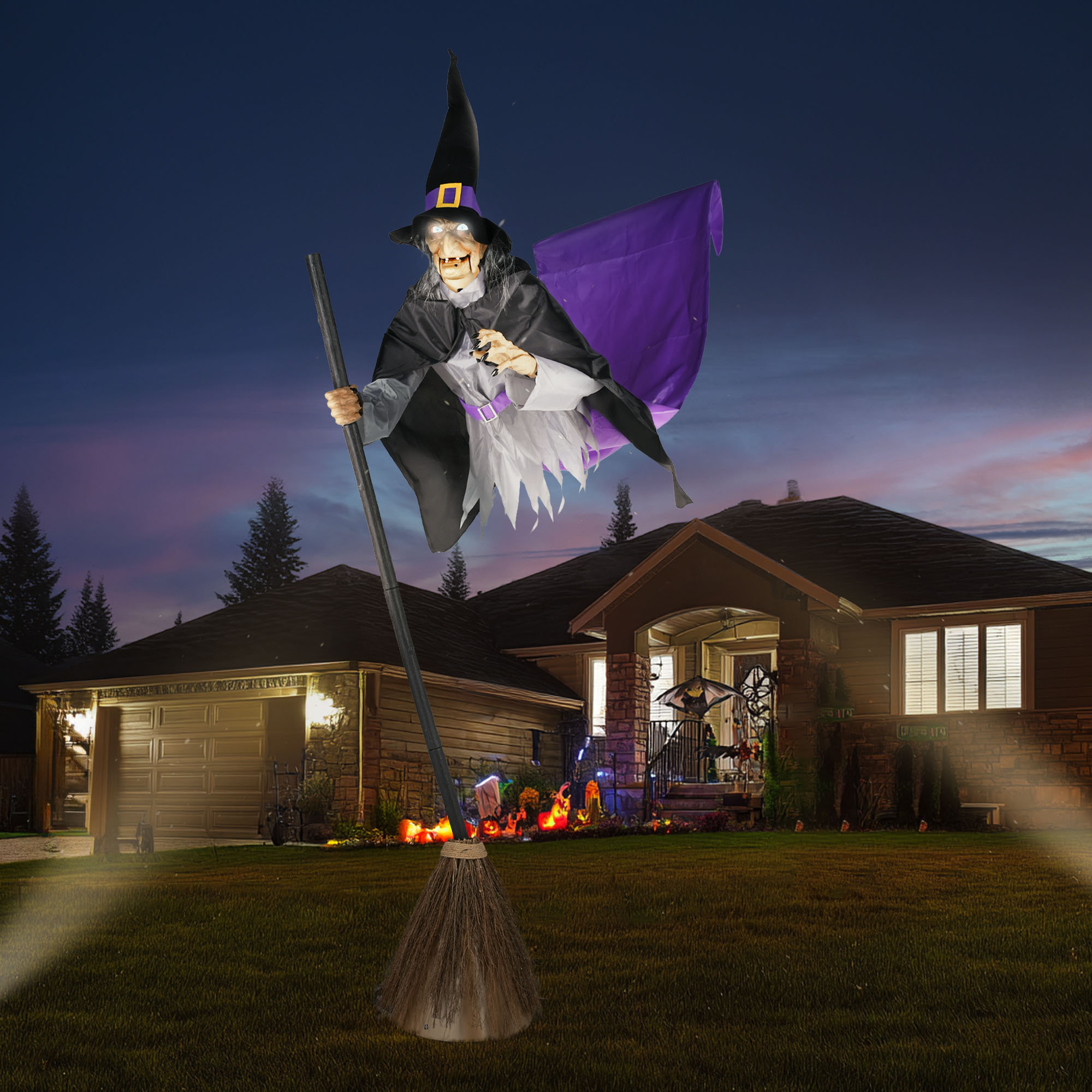 The Holiday Aisle® 9Ft Animatronics Flying Witch Hovering Broom ...