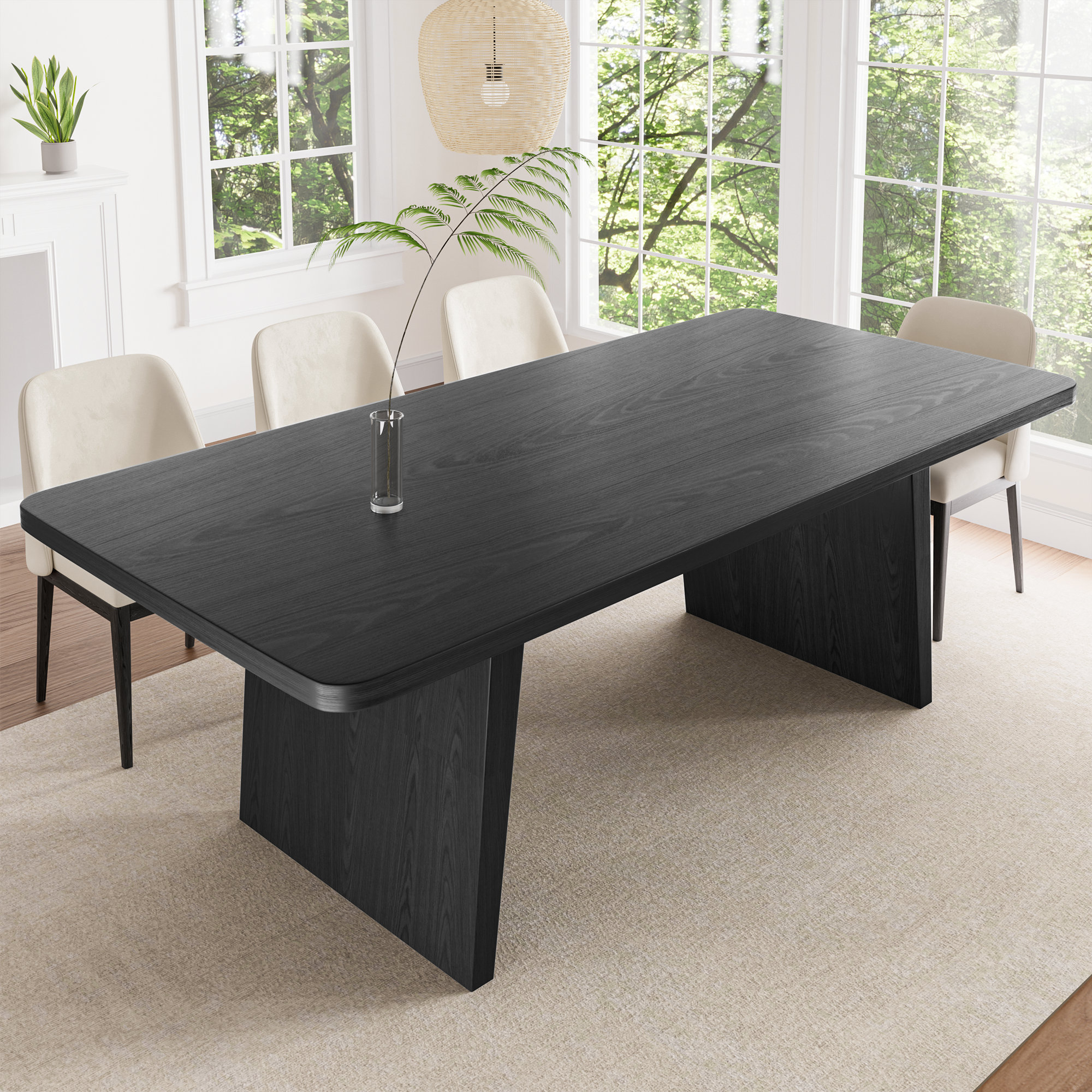 Latitude Run® 79"L×36"W×29"H Wood Dining Table Kitchen Table with 2 ...