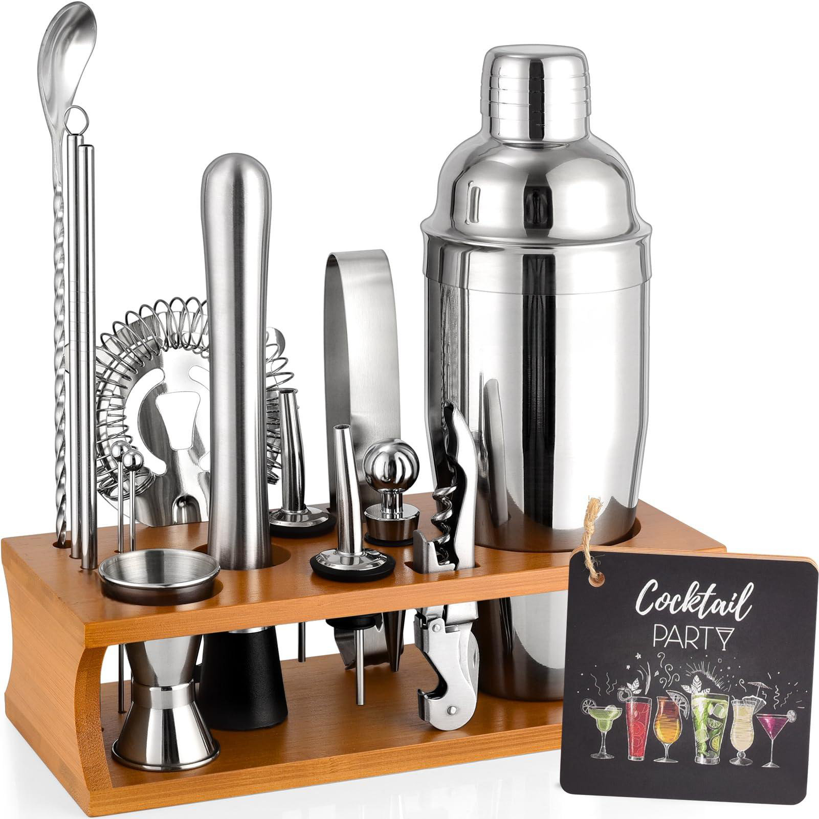Prep & Savour Bartender Kit Cocktail Shaker Set With Stand Bar Tool Bar ...