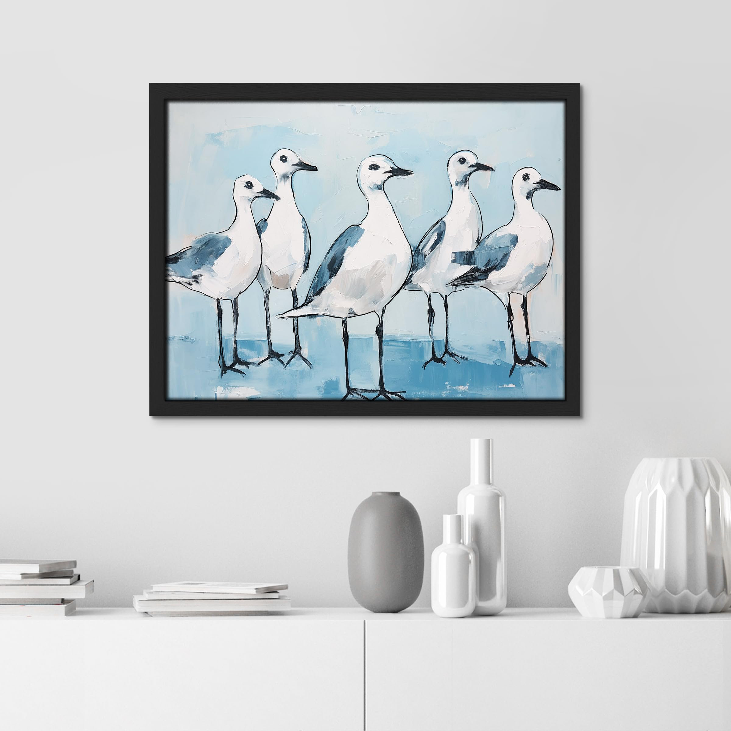 SIGNLEADER " Coastal Avian Elegance Serene Seagull Quintet Abstract ...