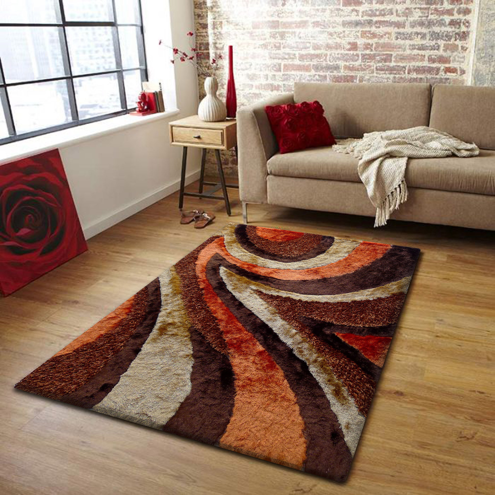 Orren Ellis Hoya Handmade Tufted Brown/Orange Area Rug & Reviews | Wayfair