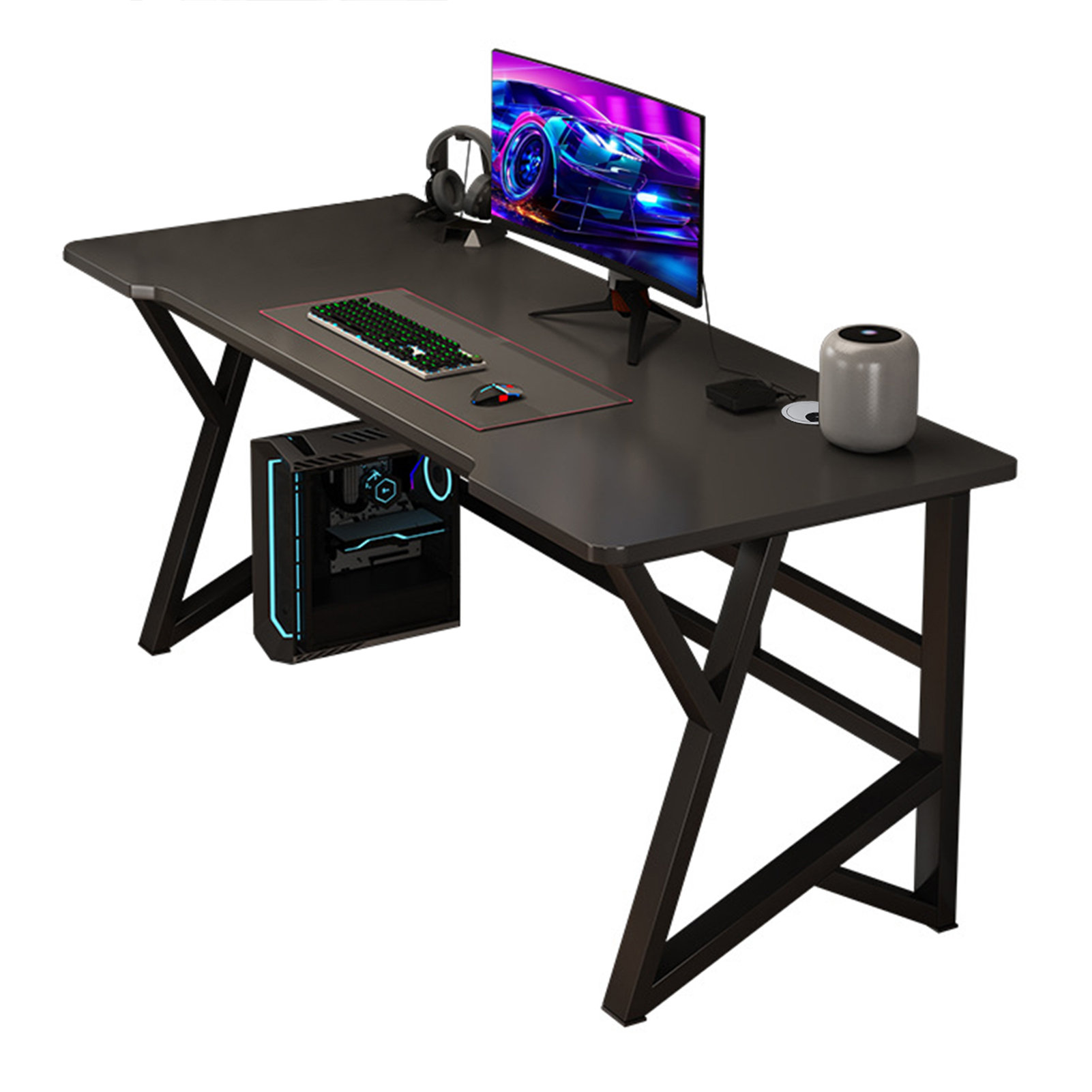 Latitude Run® Office Gaming Desk with K-shaped Steel Legs, Modern Black ...