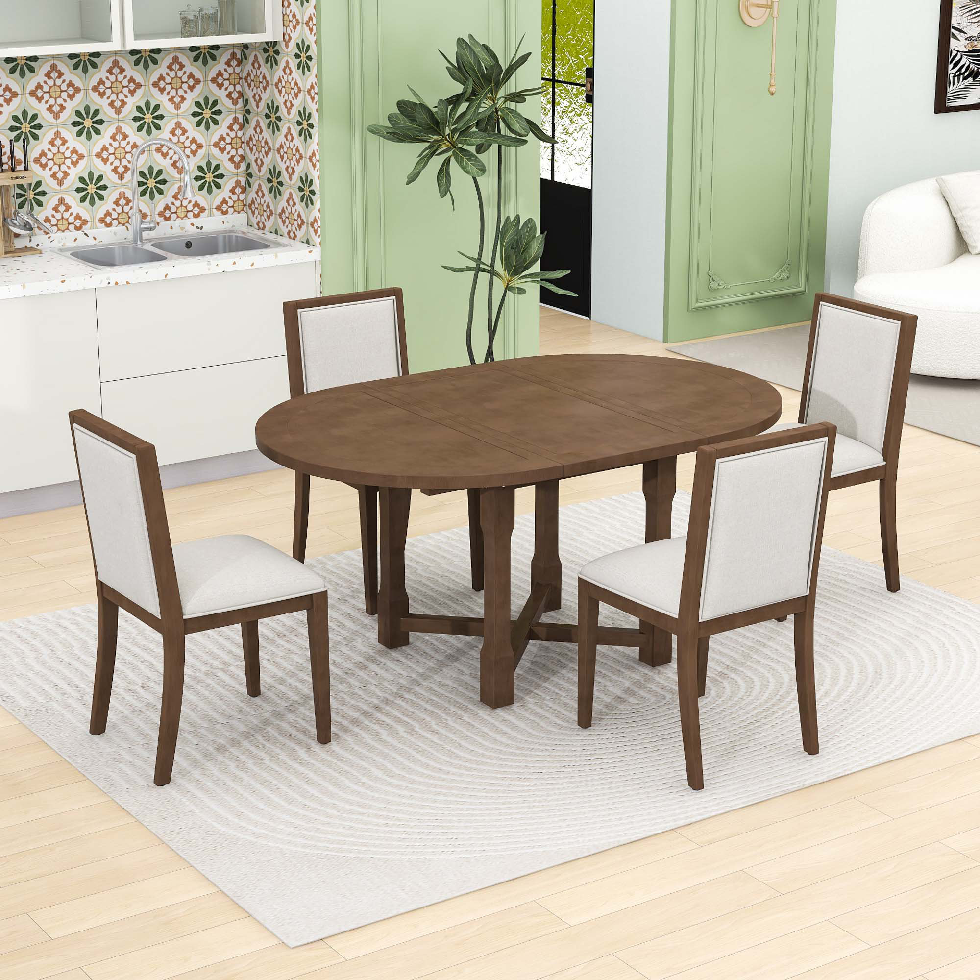 Lark Manor™ 5-Piece Extendable Farmhouse Dining Table Set with Round ...