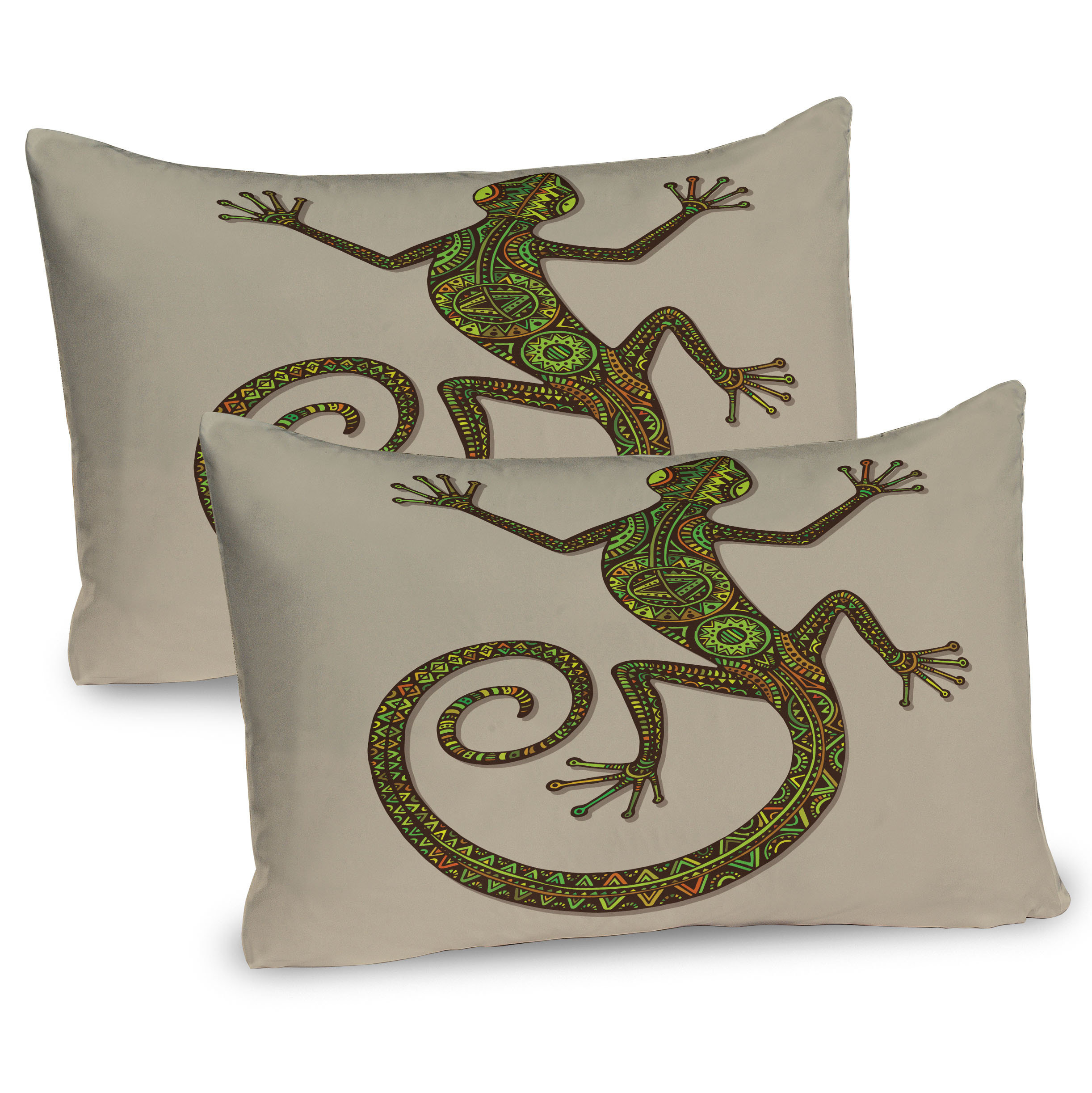 Ambesonne Colorful Pillow Sham 2 Pack Lizard Pattern - Green Tan | Wayfair
