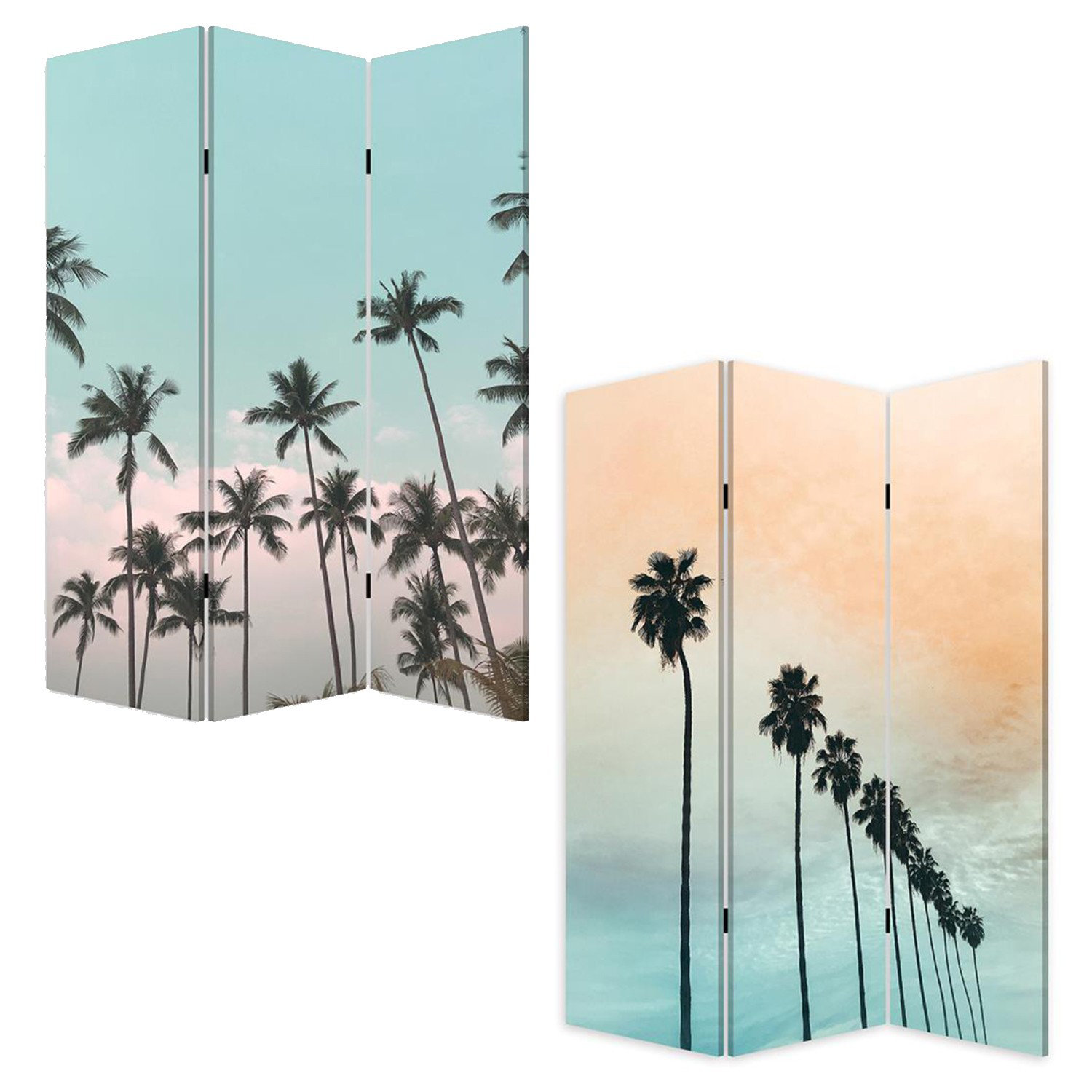 East Urban Home Tropical Palm Trees Room Three Panel Divider Screen ...