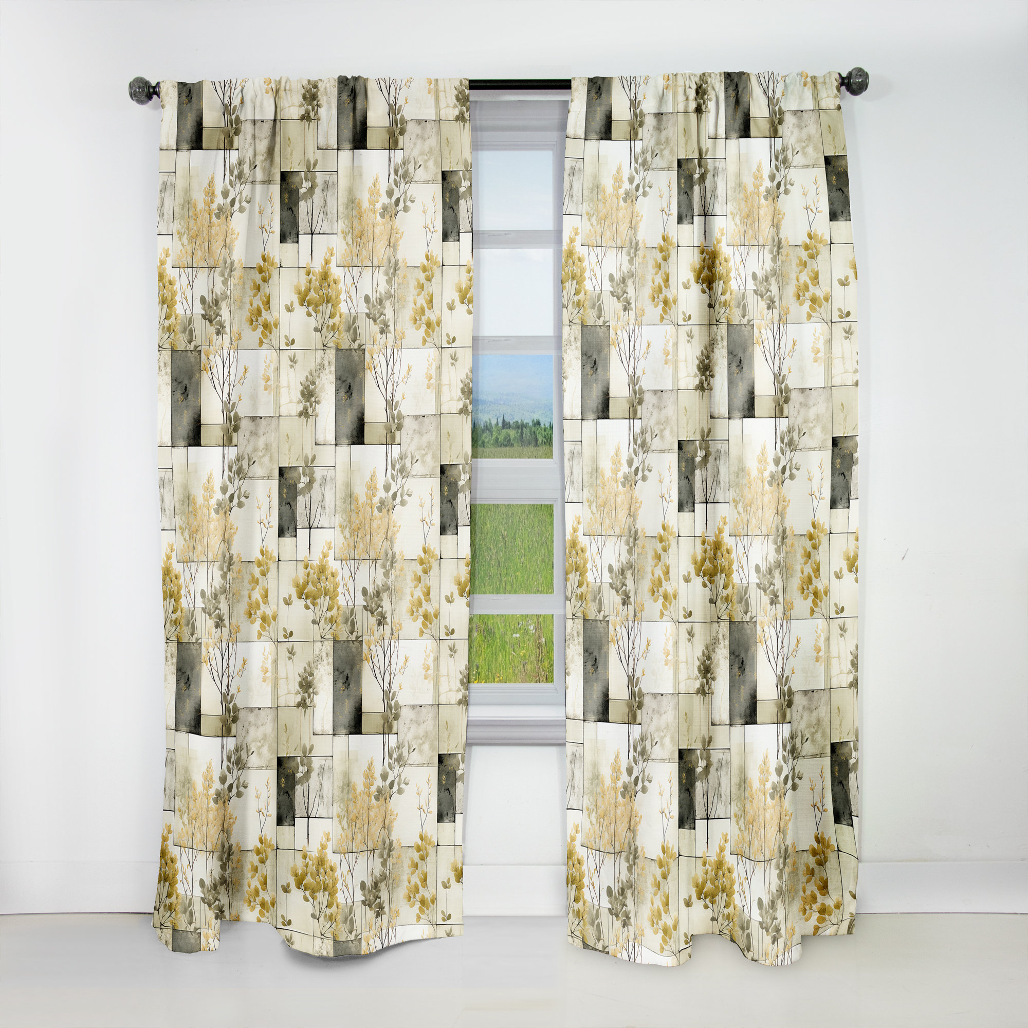 Design Art Green Cubic Botanical Dreams I - Patchwork Blackout Curtain ...