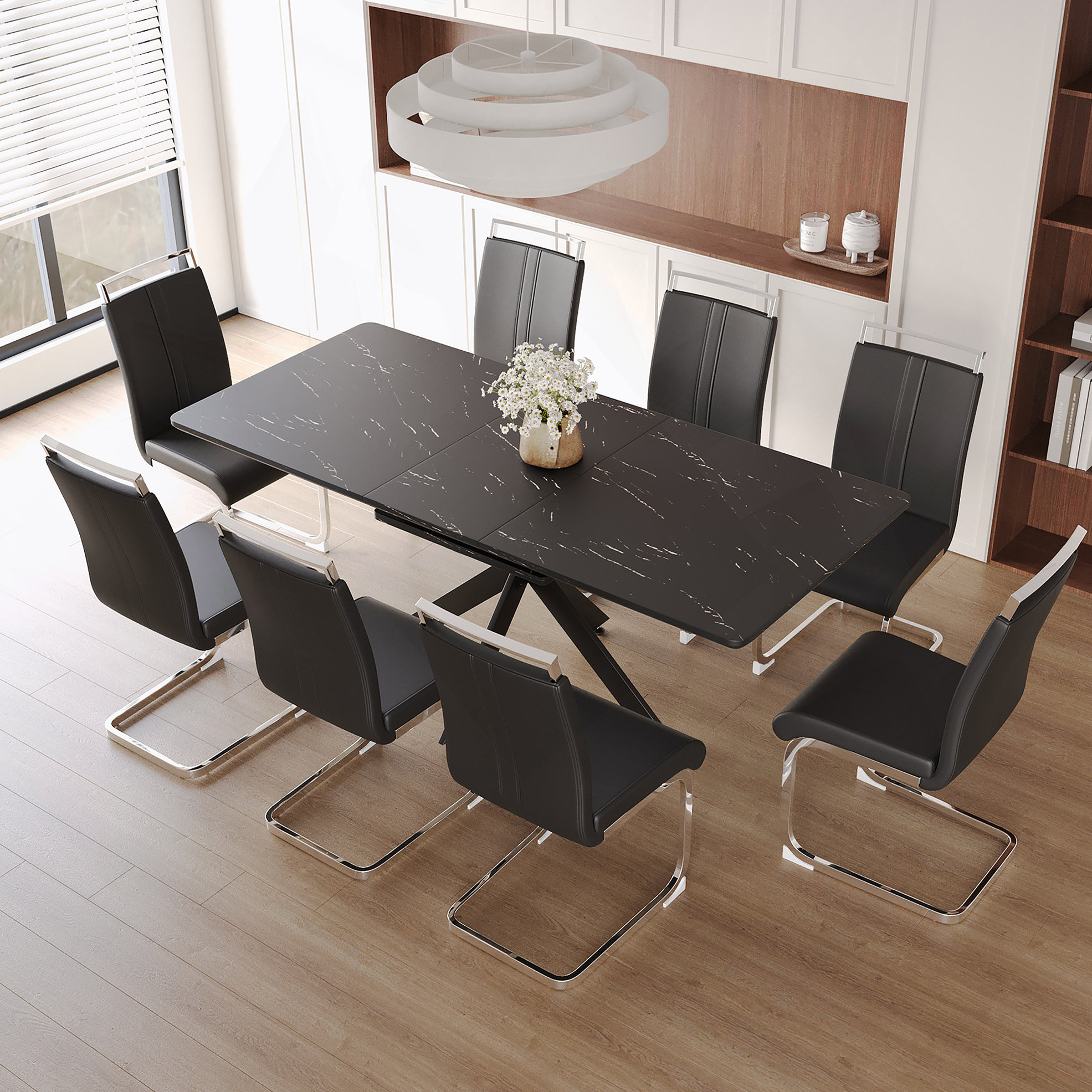 Orren Ellis extensible Dining Table Table Set for 6-8 Person,C-shaped ...