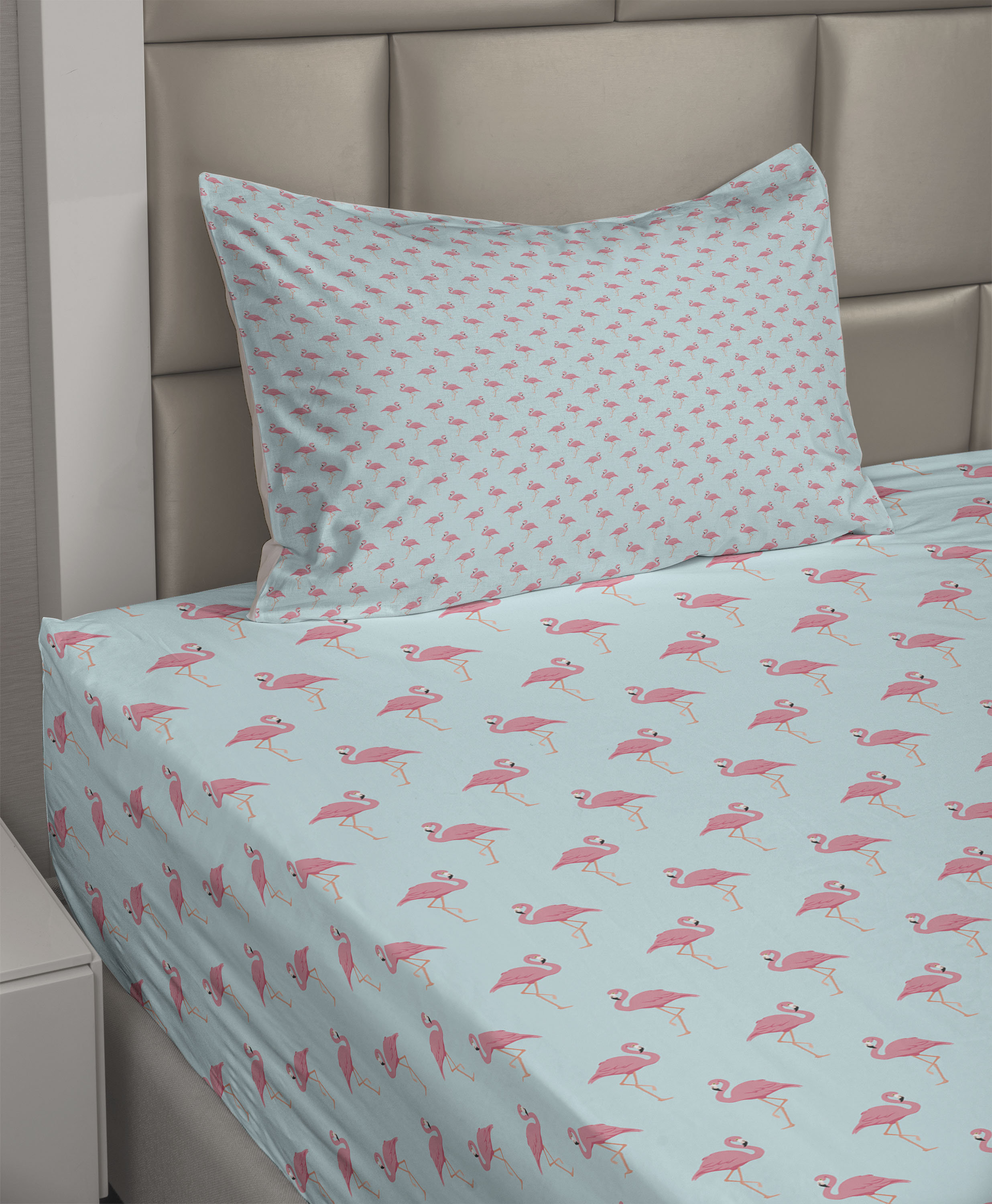 Ambesonne Tropical Sheet Set Exotic Flamingos Ornament Pastel Pink and ...