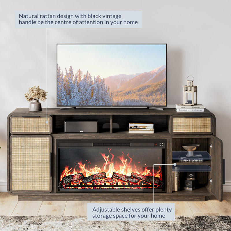 Alcott Hill® 68" TV Stand with 36" Electric Fireplace Heater, Brown ...