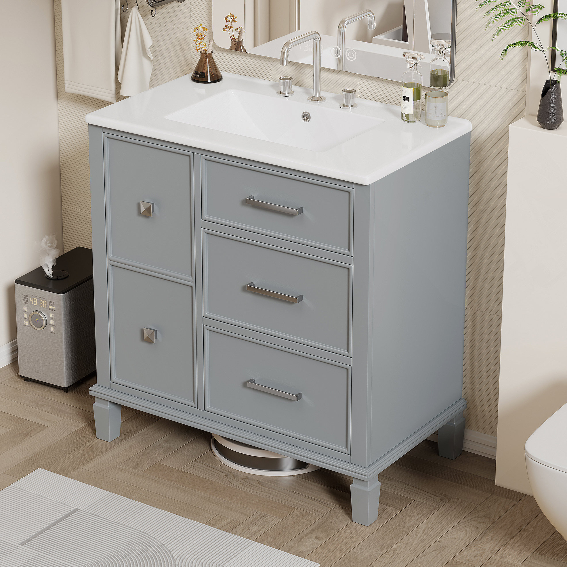 Charlton Home® Bathroom Vanity with Ceramic Sink, Flip-Out Drawer ...