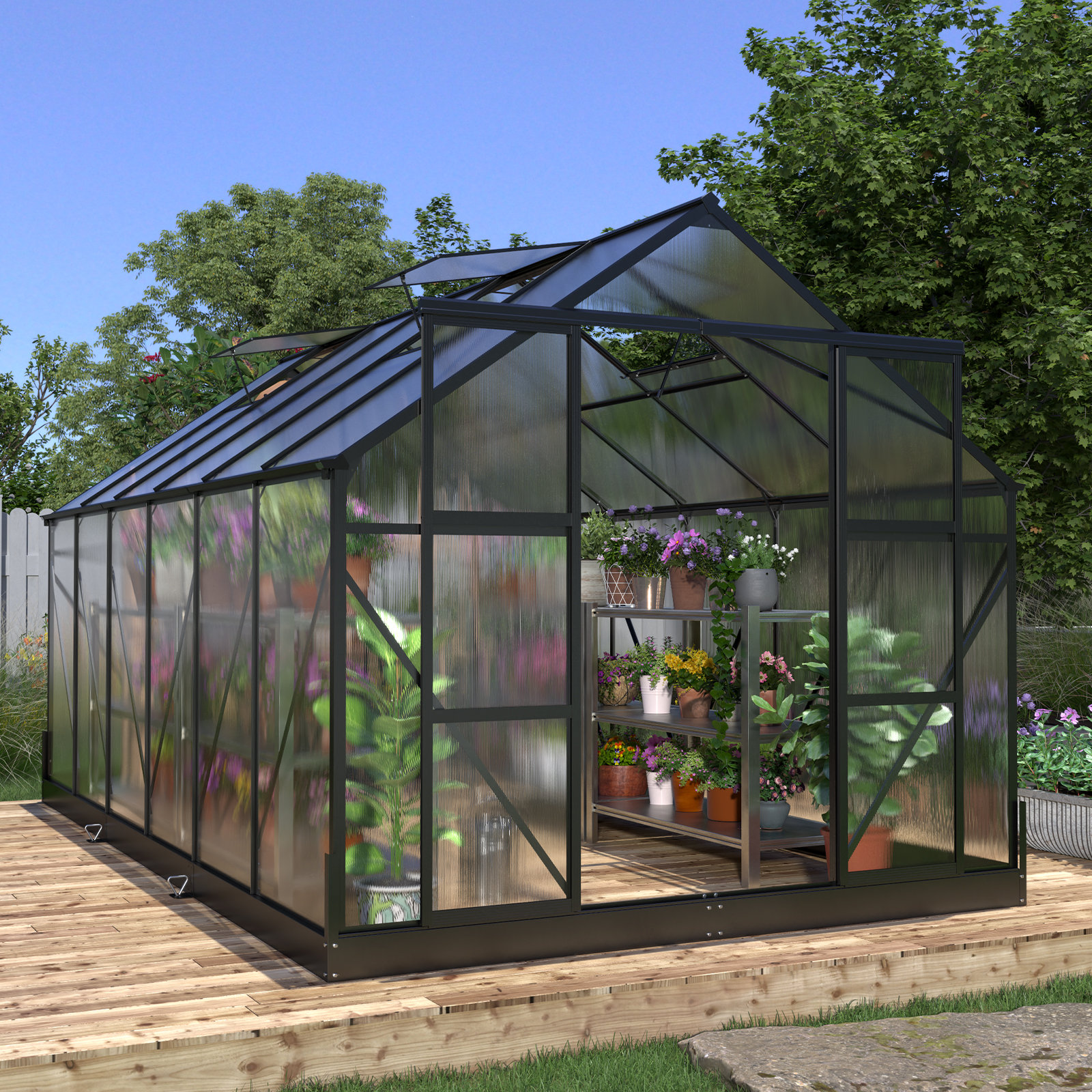 AMERLIFE Siza Polycarbonate Greenhouse 2 Sliding Doors 2 Vent Window ...