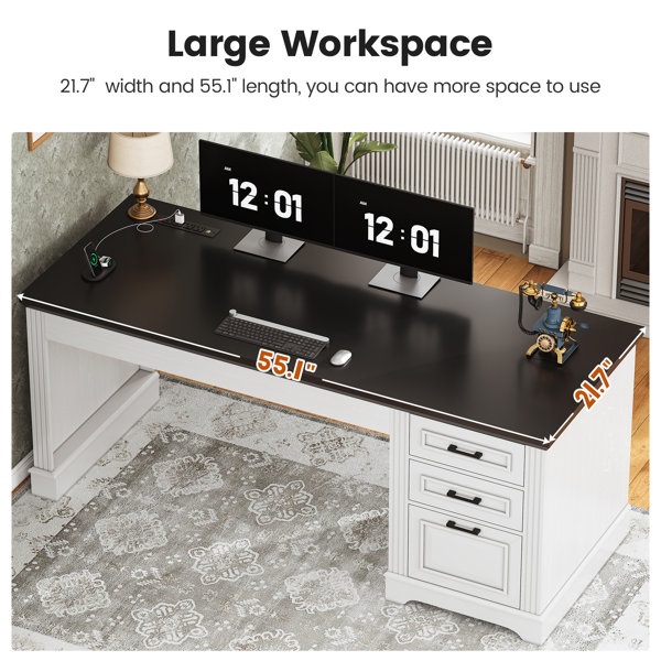 Winston Porter Computer Desk Executive Desk With 3 Drawers, Farmhouse ...