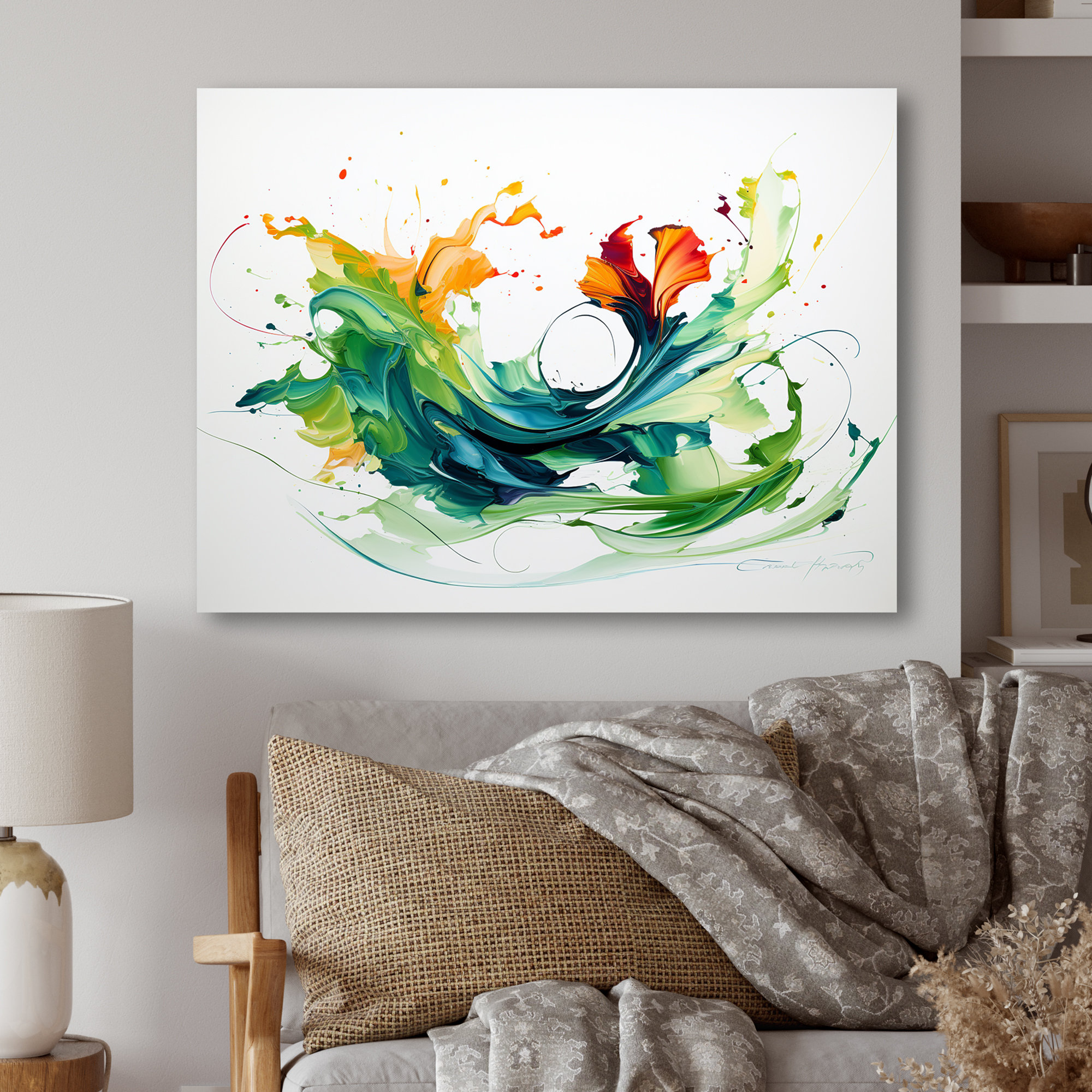 Lark Manor™ Green And White Abstract Expression Painting VI - Abstract ...