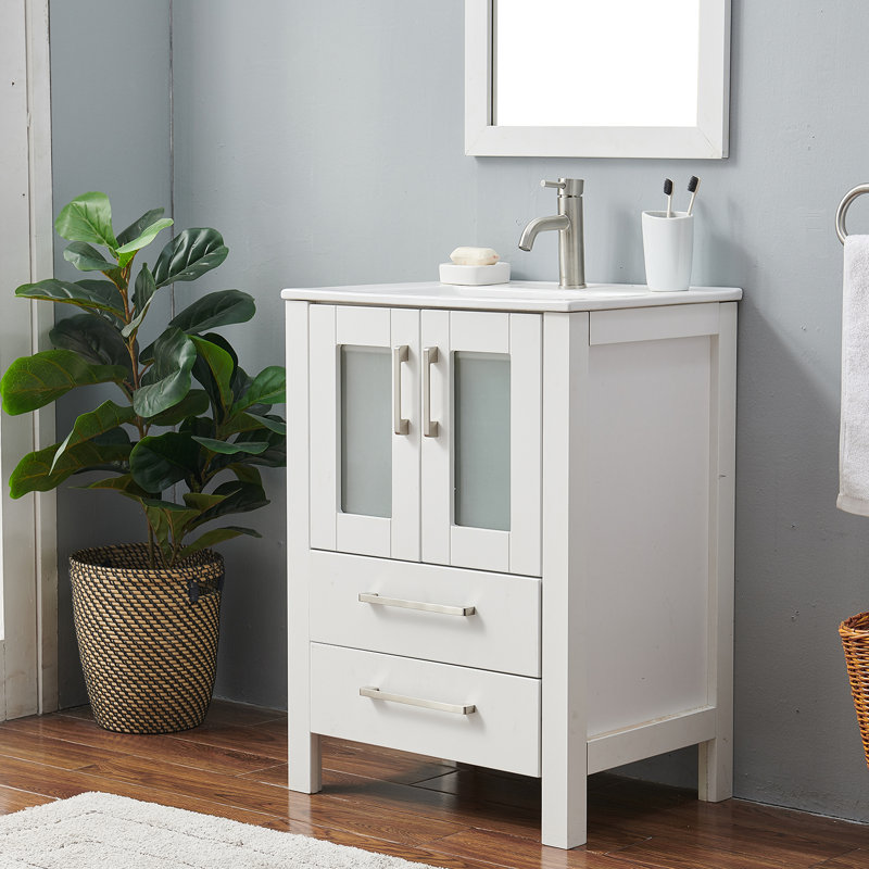 Ebern Designs Brezlin 24 Inch White Single Bathroom Vanity Modern ...