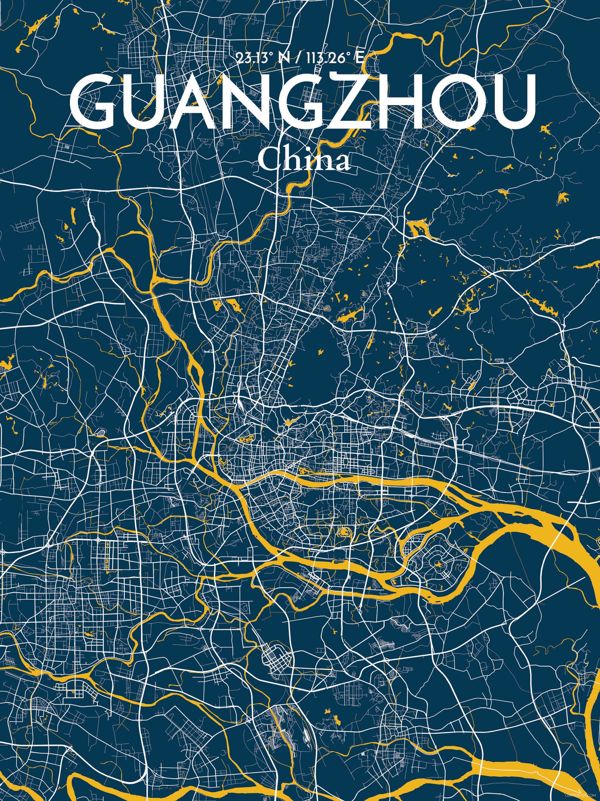 OurPoster.com 'Guangzhou City Map' Graphic Art Print Poster in Amuse ...